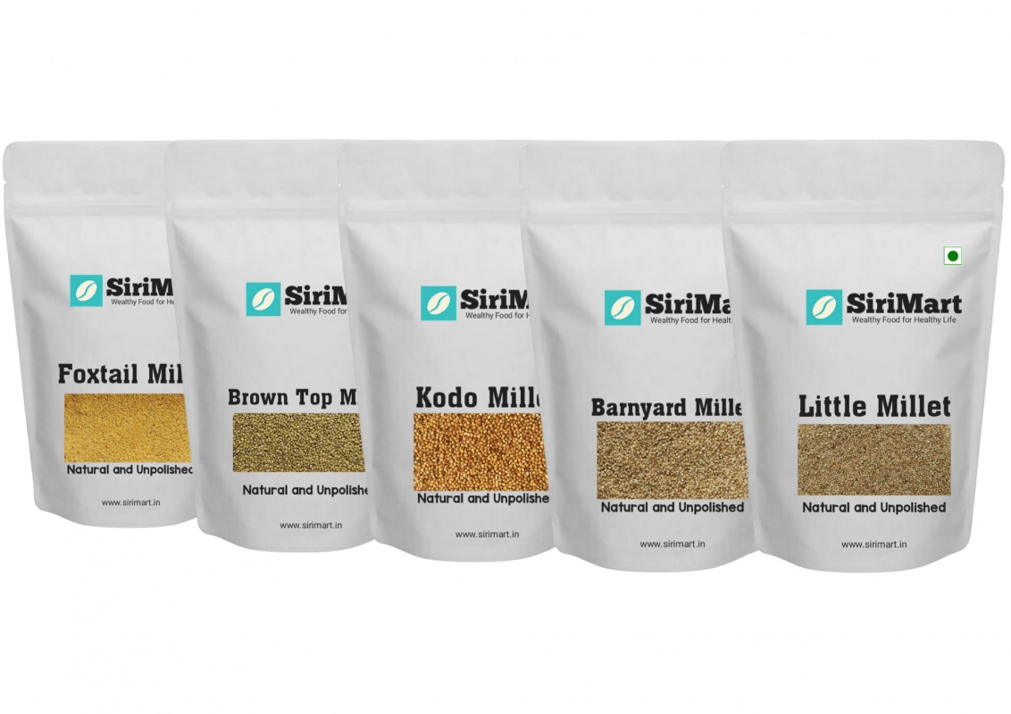 SiriMart Pre-Soaked Organic Unpolished Siridhanya Millet Grains Combo ...